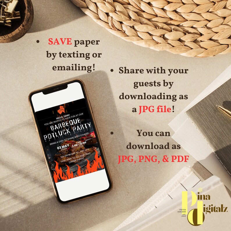 EDITABLE Summer BBQ Potluck Invitation Summer Barbecue Potluck Invite ...