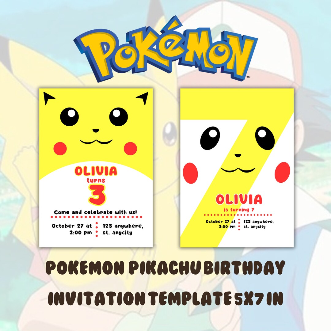 Pikachu Birthday Party Invite for Pikachu Invitation for - Etsy