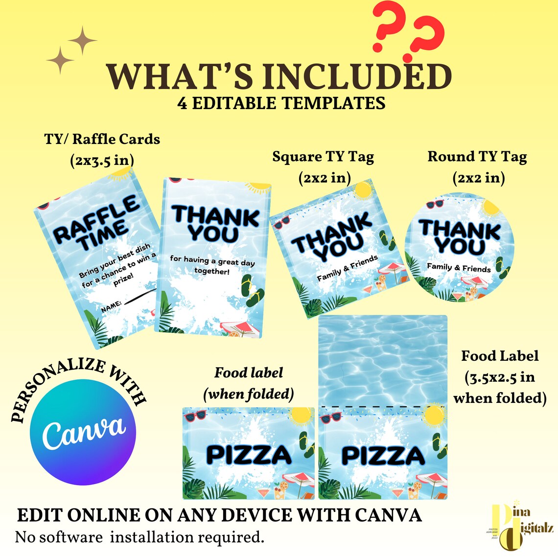 INSTANT DOWNLOAD Pool Party Potluck Labels & Tags Swimming Pool Potluck ...