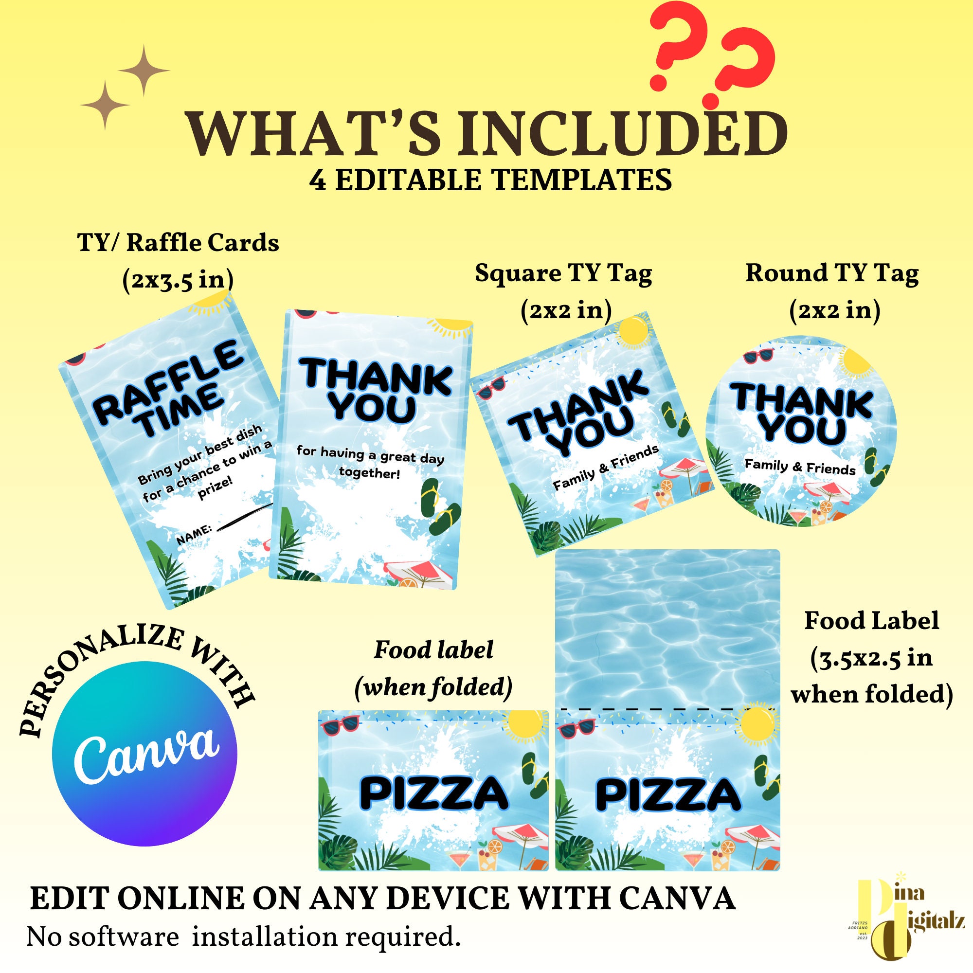 INSTANT DOWNLOAD Pool Party Potluck Labels & Tags Swimming Pool Potluck ...