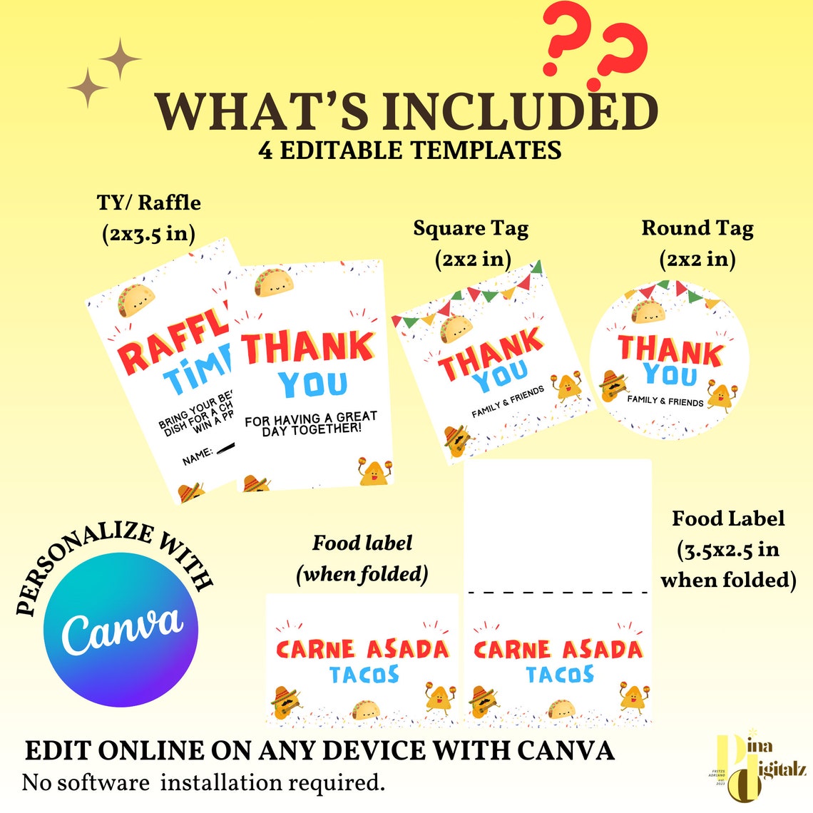 INSTANT DOWNLOAD Taco Potluck Labels & Tags Taco Bar Potluck Invite ...