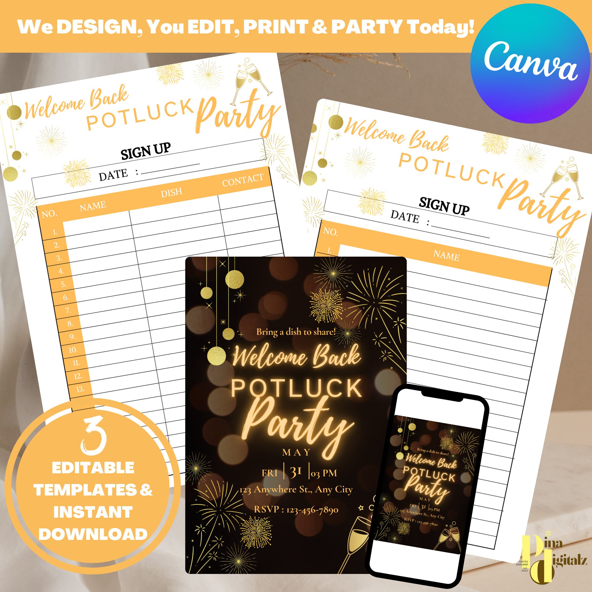 EDITABLE Welcome Back Potluck Party Invitation Welcome Party Potluck ...
