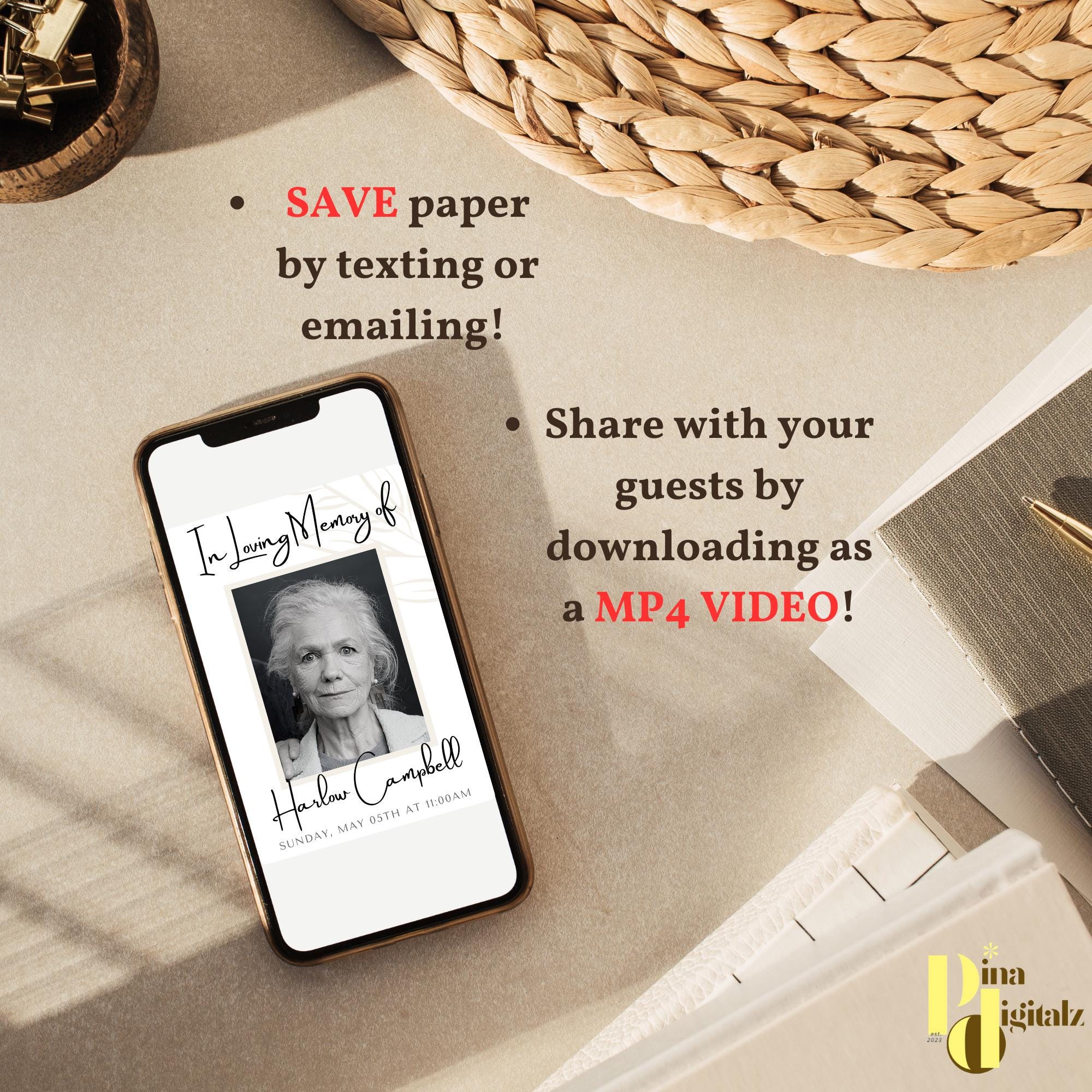 Celebration of Life Phone Invitation With Photo Memorial Evite Editable ...