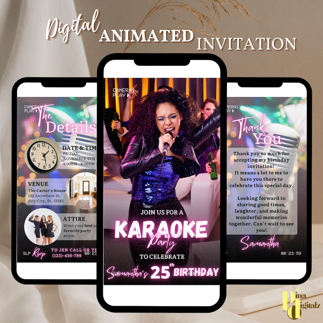Karaoke Party Invitation, Karaoke Night Animated Invitation, Editable ...