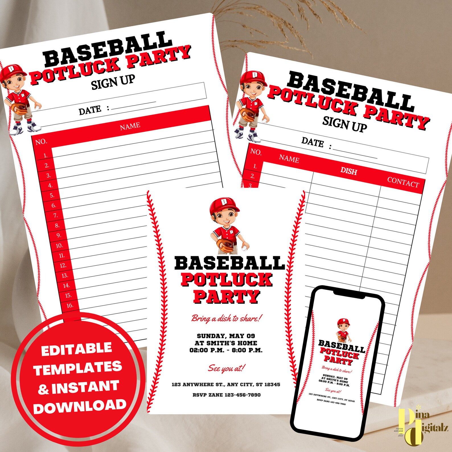 EDITABLE Baseball Potluck Invitation Baseball Potluck Invite Potluck ...