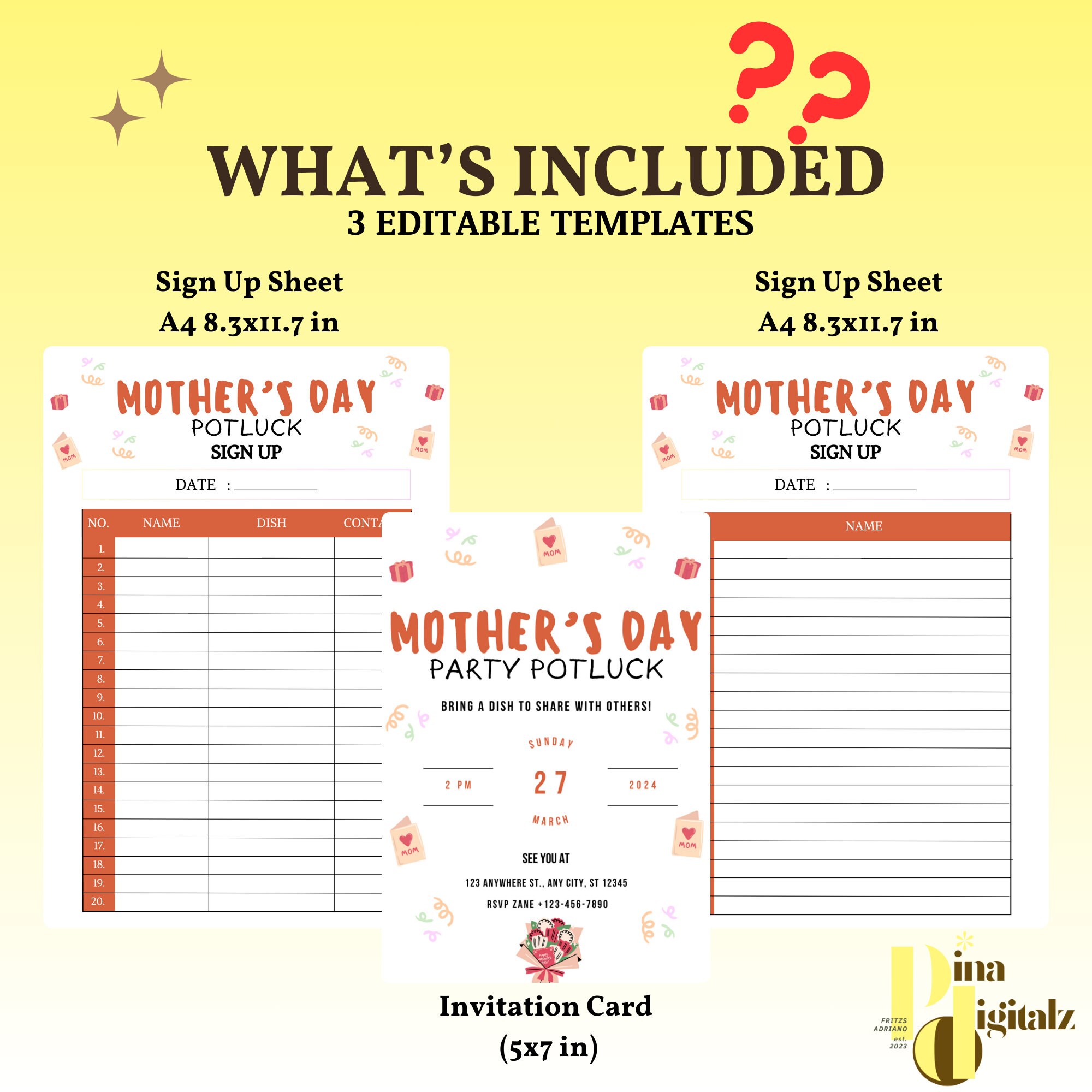 EDITABLE Mothers Day Potluck Invitation Mothers Day Potluck Invite ...