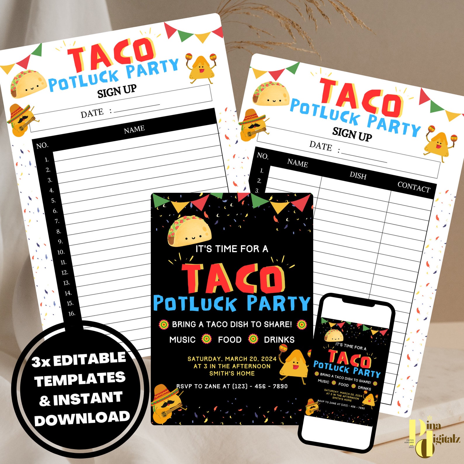 EDITABLE Taco Potluck Invitation Taco Bar Potluck Invite Taco Potluck ...