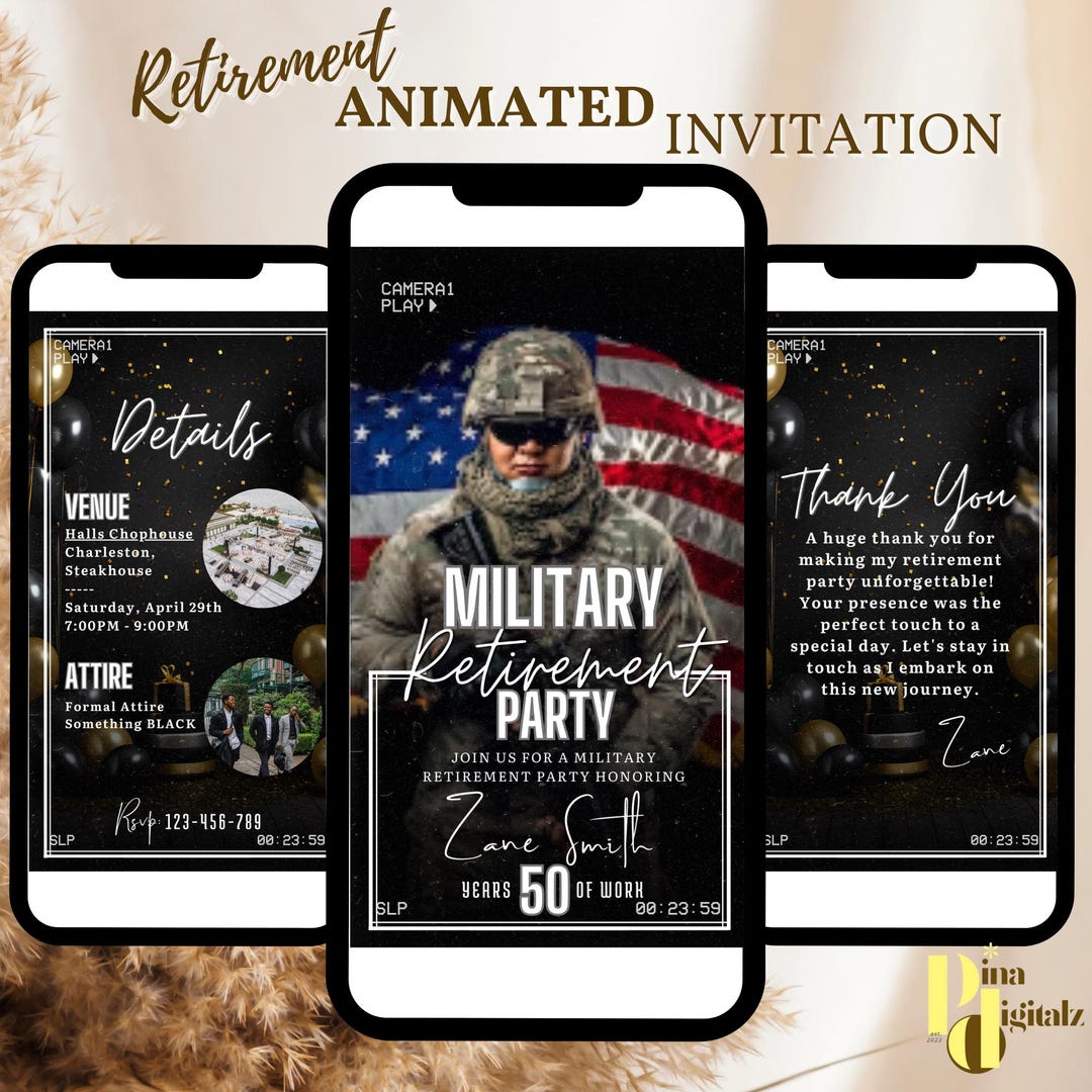 ANIMATED Modern Military Retirement Invitation Military Party ...