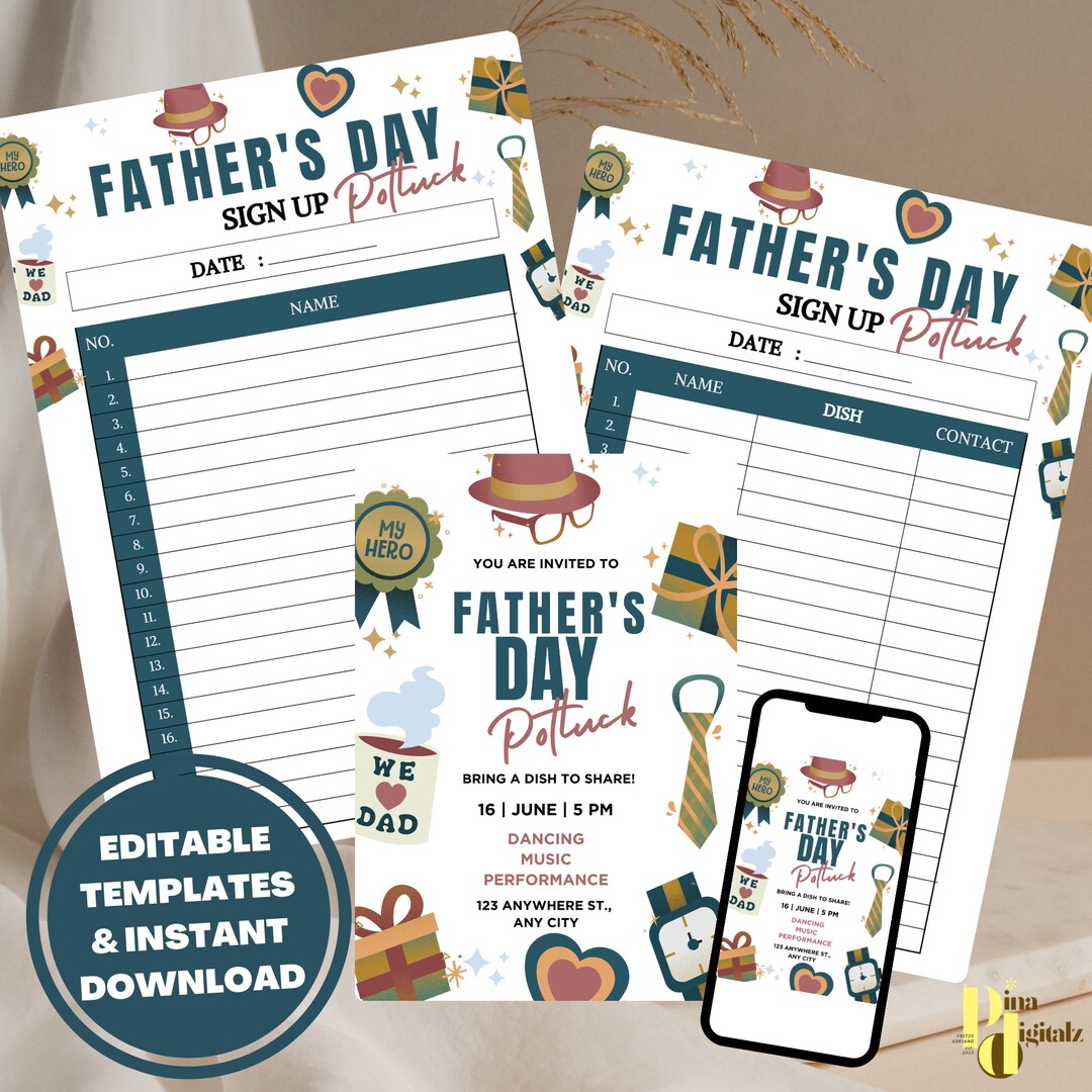 Downloadable Potluck Sign-up Sheet Father's Day Father's Day Potluck ...