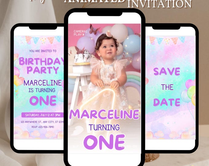 Pastel Rainbow Birthday Invitation, Pastel 1st Birthday Invite, First ...
