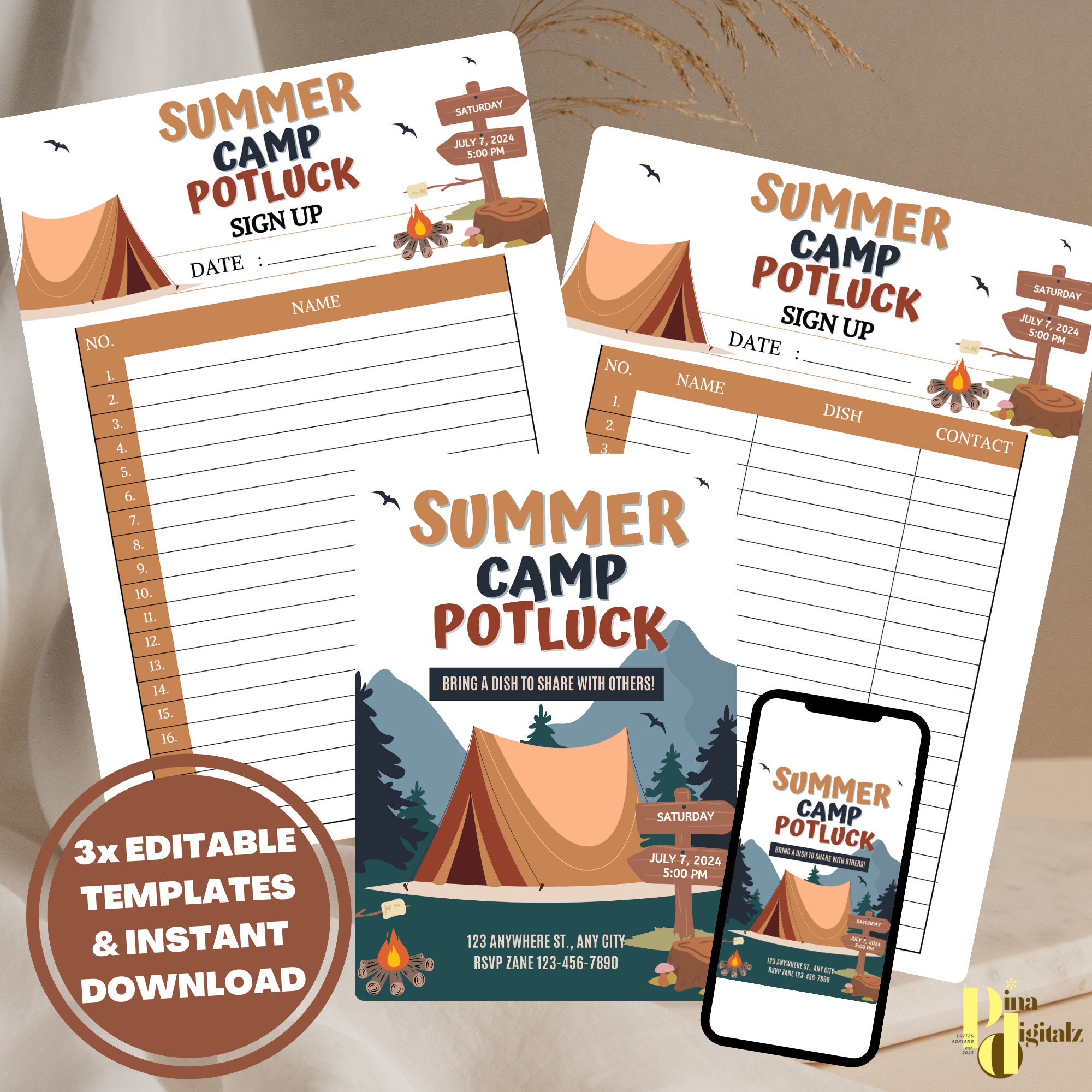 EDITABLE Camping Potluck Invitation Template Camping Potluck Invite ...