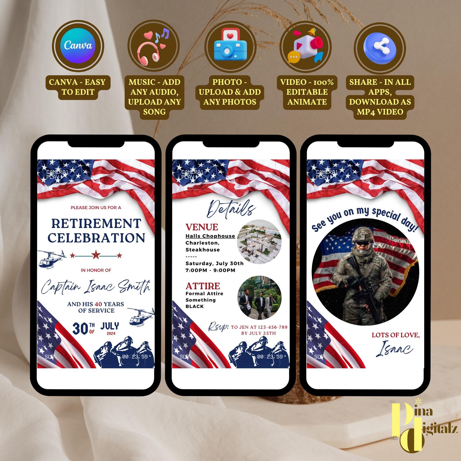 ANIMATED Modern Military Retirement Invitation Military Party ...