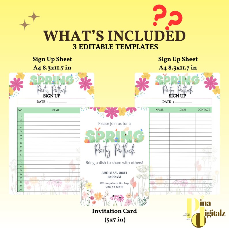 EDITABLE Spring Invitation Template Spring Invitation Digital Potluck ...