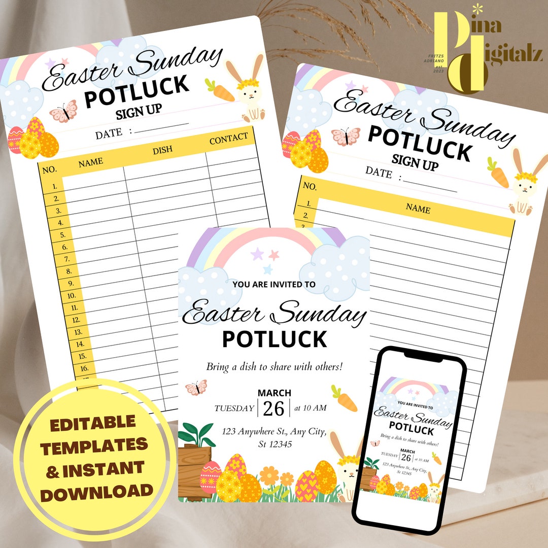EDITABLE Easter Potluck Invitation Easter Sunday Potluck Invite Potluck ...