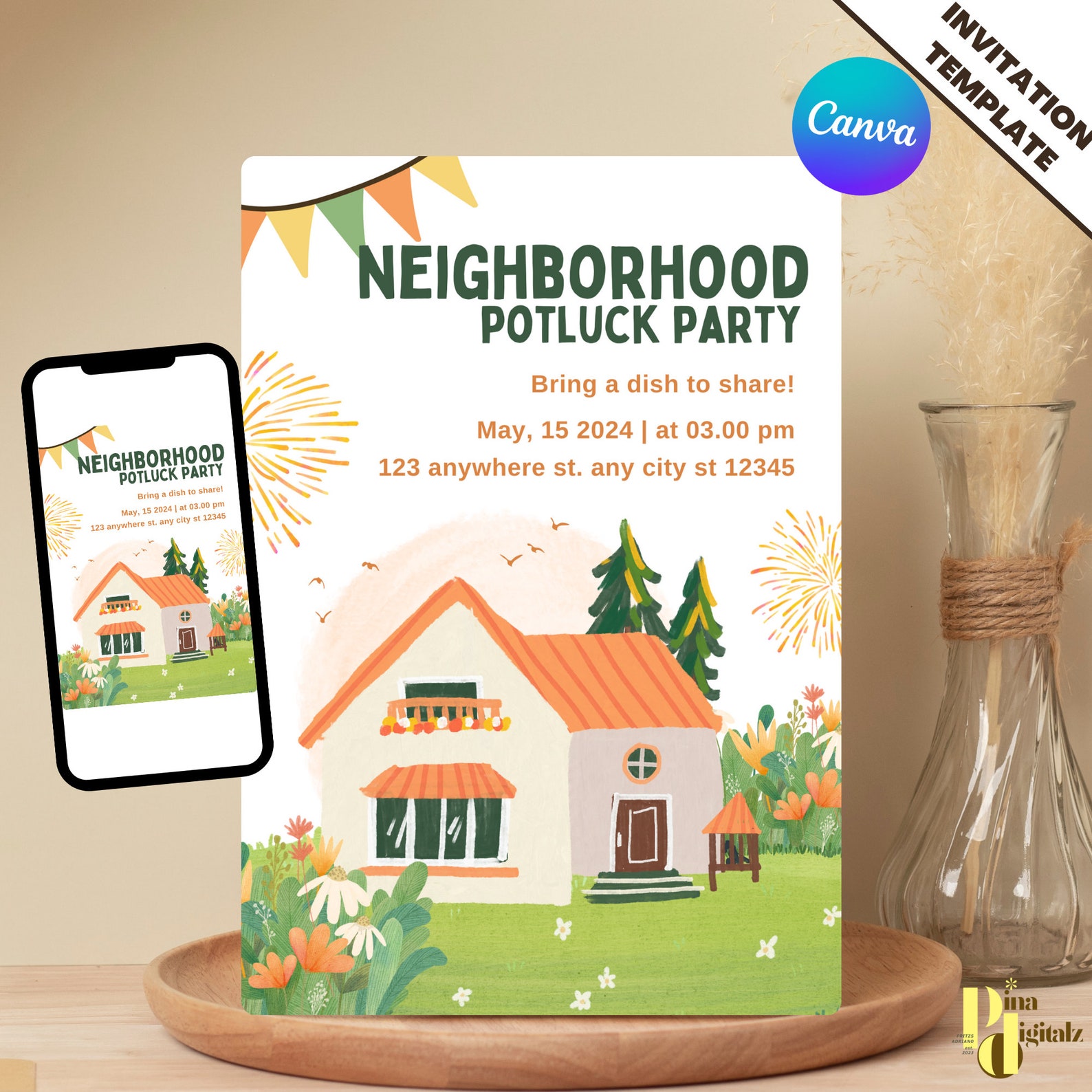 EDITABLE Neighborhood Potluck Invitation Neighborhood Party Potluck ...