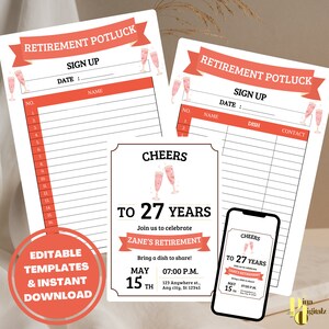 EDITABLE Retirement Invitation Party Potluck Retirement Invite Potluck ...