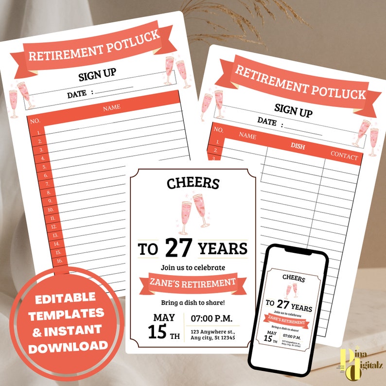 EDITABLE Retirement Invitation Party Potluck Retirement Invite Potluck ...