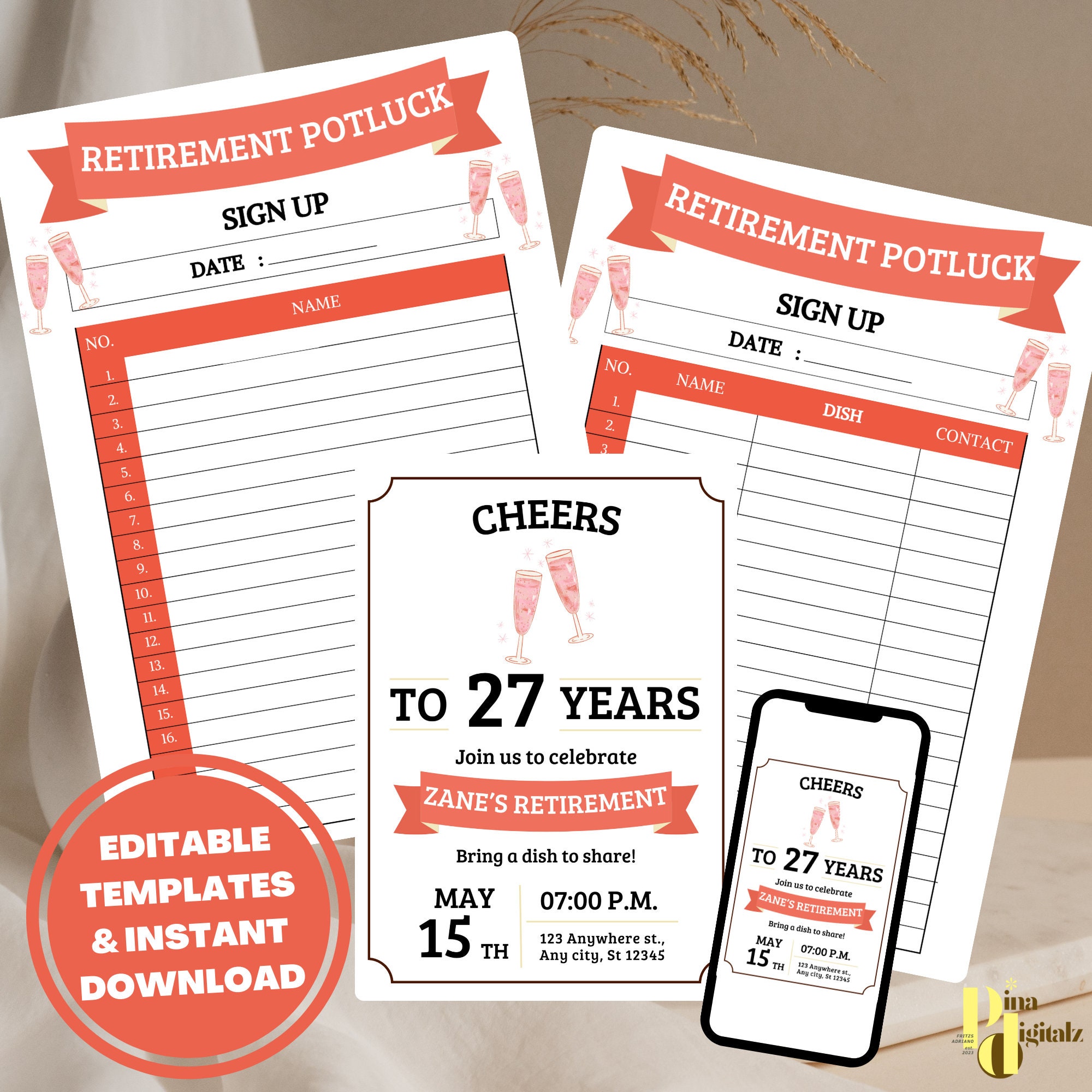 EDITABLE Retirement Invitation Party Potluck Retirement Invite Potluck ...