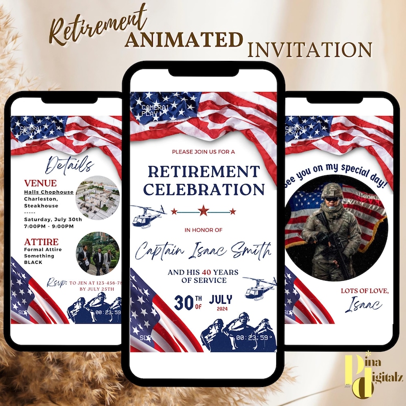 ANIMATED Modern Military Retirement Invitation Military Party ...