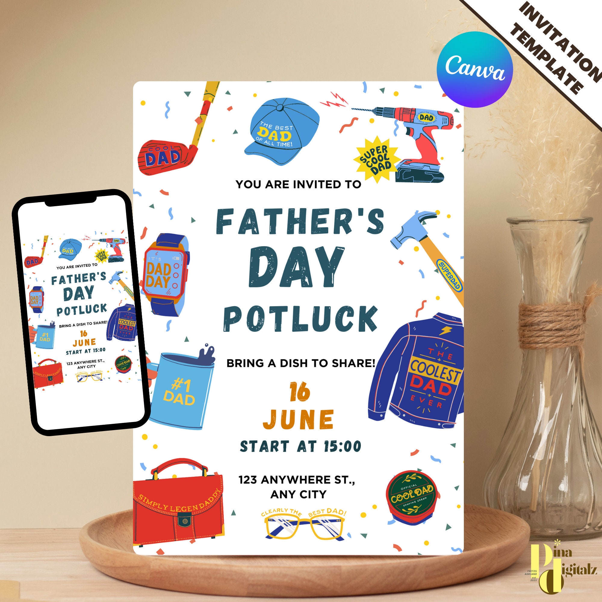 EDITABLE Fathers Day Potluck Invitation Father's Day Potluck Invite ...