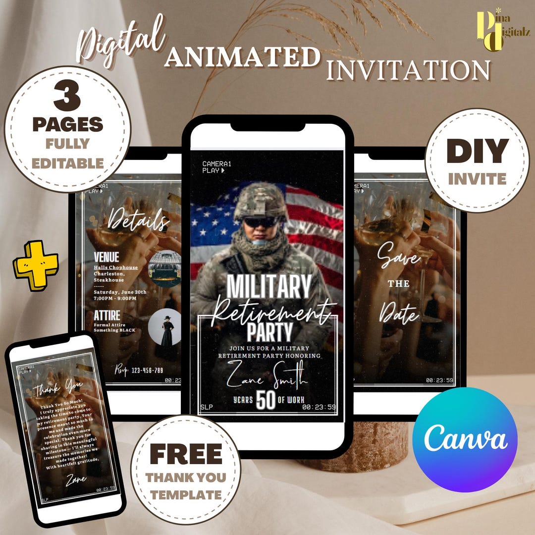 ANIMATED Modern Military Retirement Invitation Military Party ...