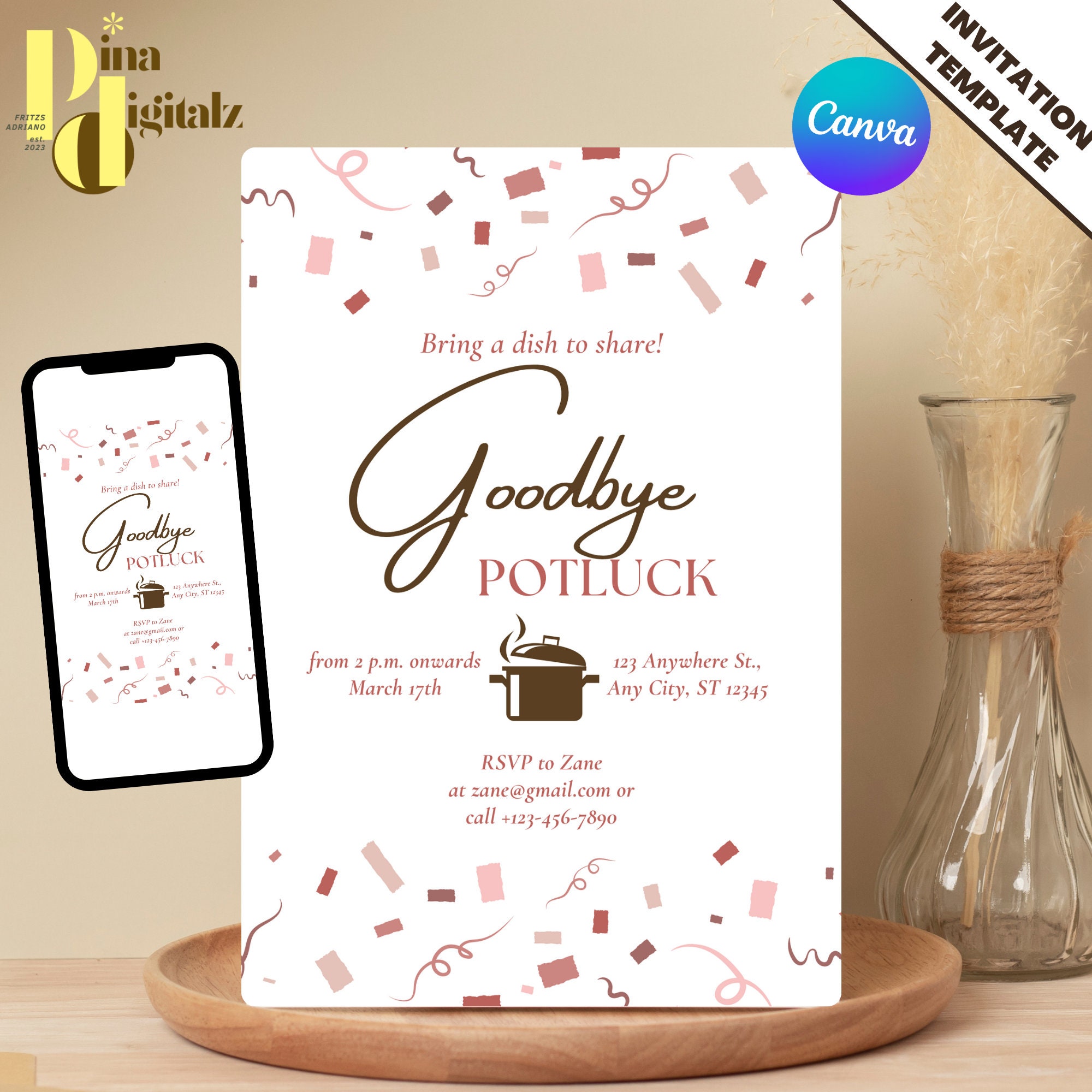 EDITABLE Goodbye Potluck Invitation Going Away Party Potluck Invite ...