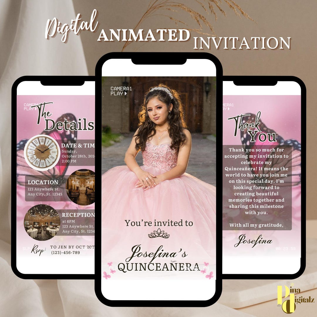 Quinceanera Invitation, Pink Quinceanera Animated Invitation, Editable ...