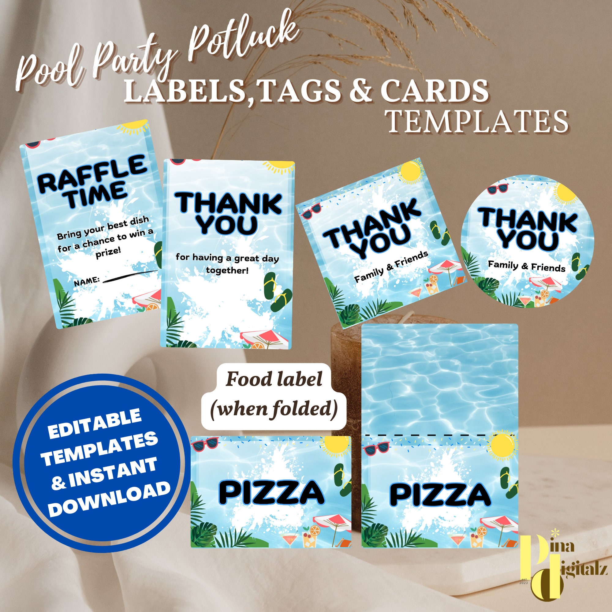 INSTANT DOWNLOAD Pool Party Potluck Labels & Tags Swimming Pool Potluck ...