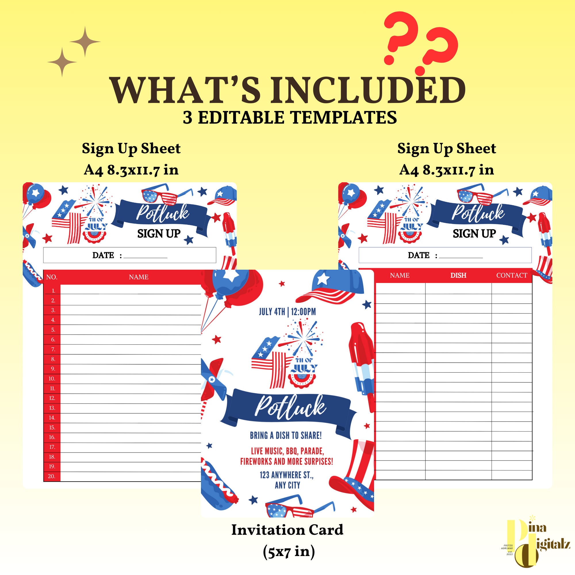 EDITABLE 4th of July Potluck Invitation 4th of July Potluck Invite ...