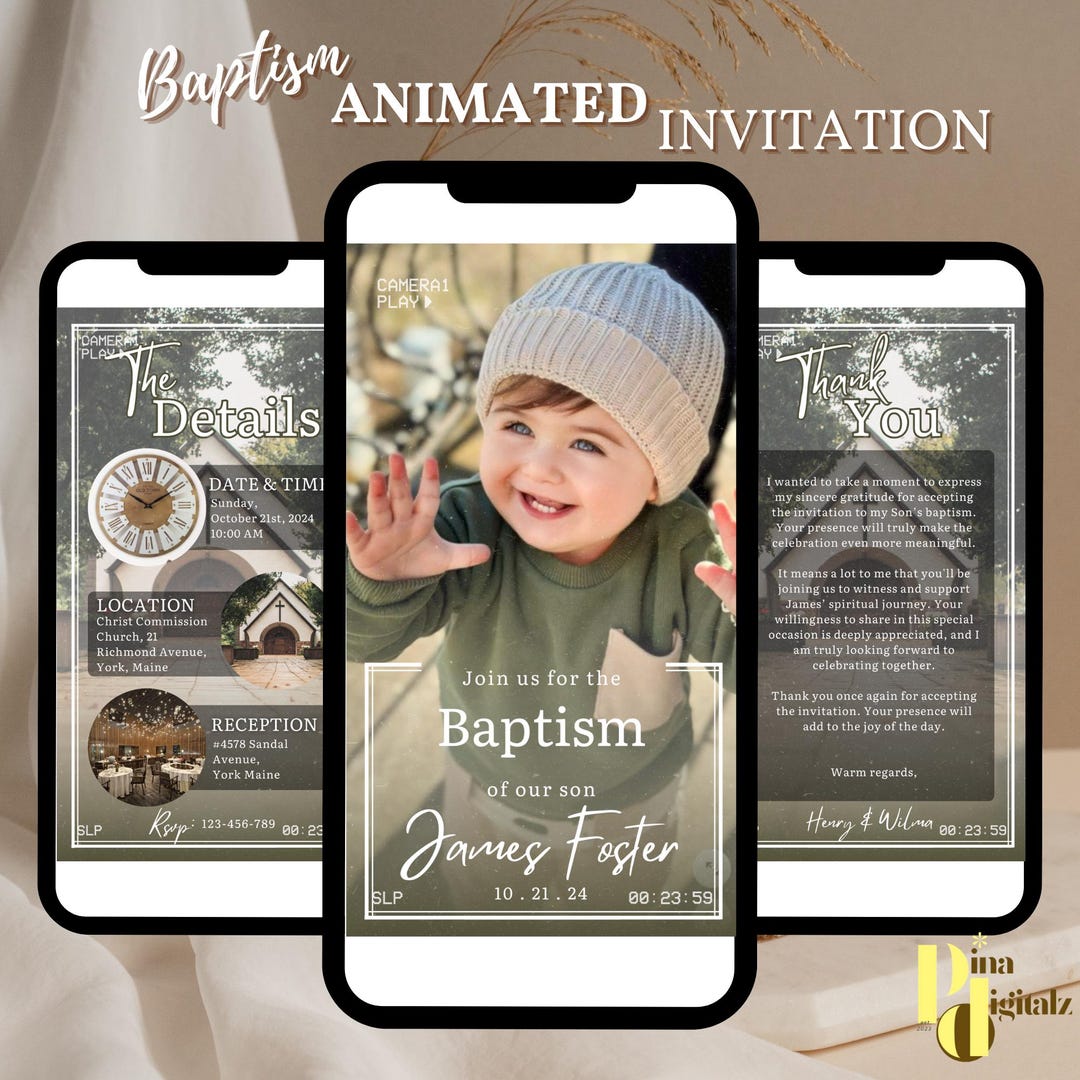 Electronic Baptism Invitation Template, Greenery Baptism Invite ...