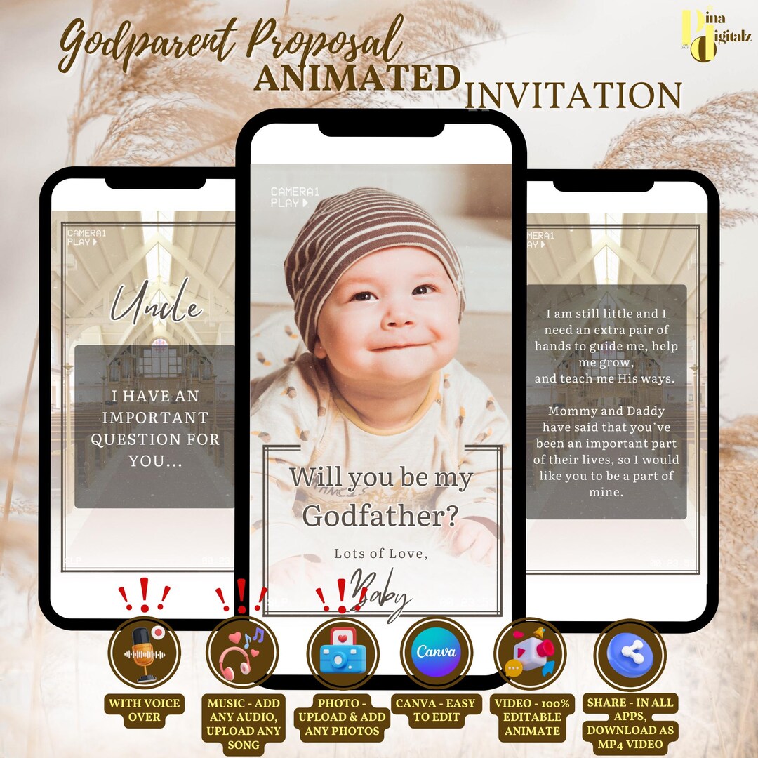 EDITABLE Minimalist Modern Will You Be My Godparents Proposal ...