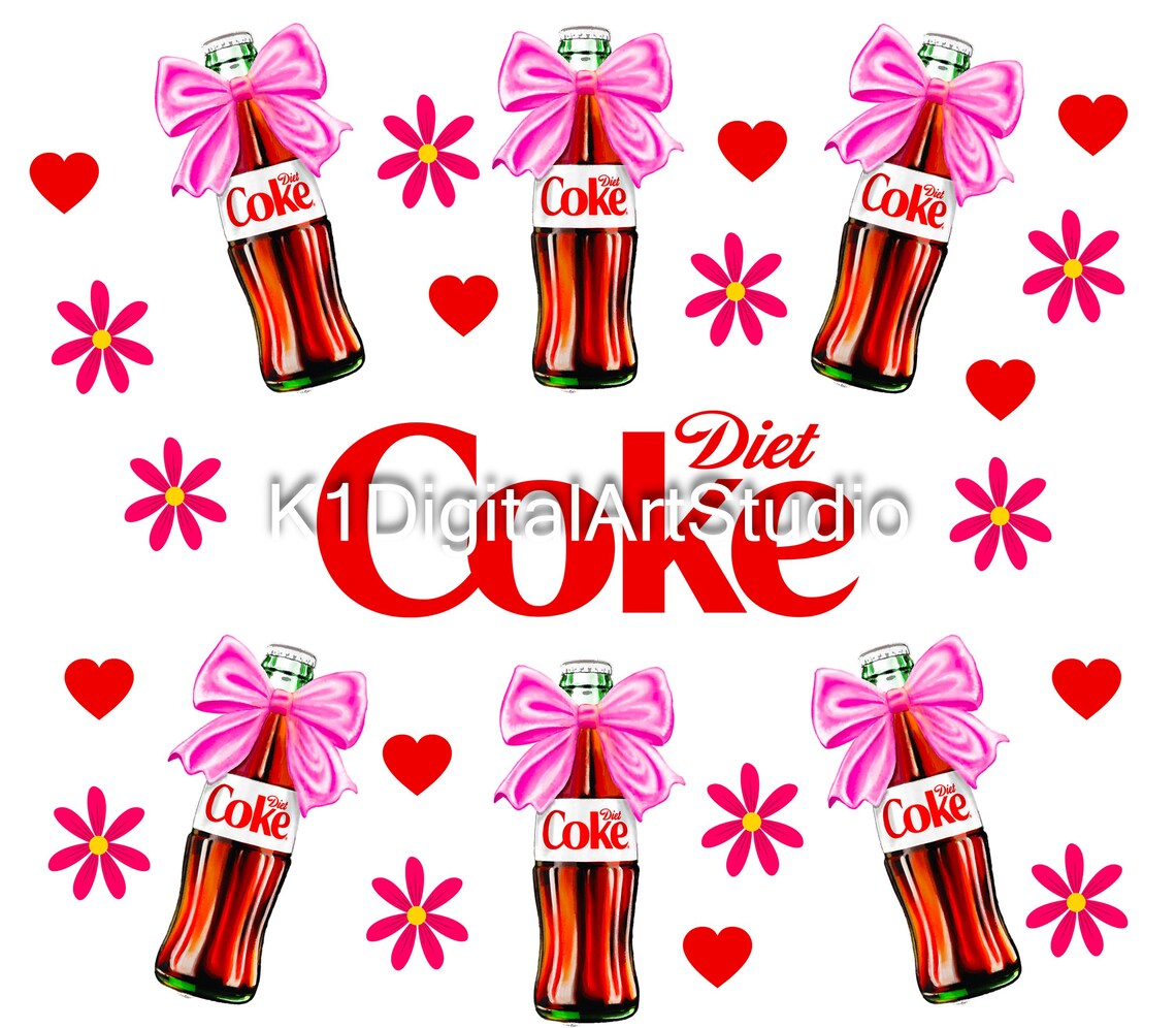 Diet Coca Cola-inspired Heart Floral Tumbler Wrap | Pink Bow & Hearts ...