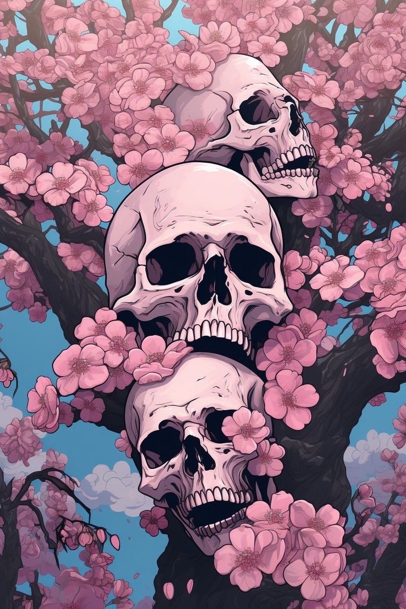 Cherry Blossom Skull - Etsy