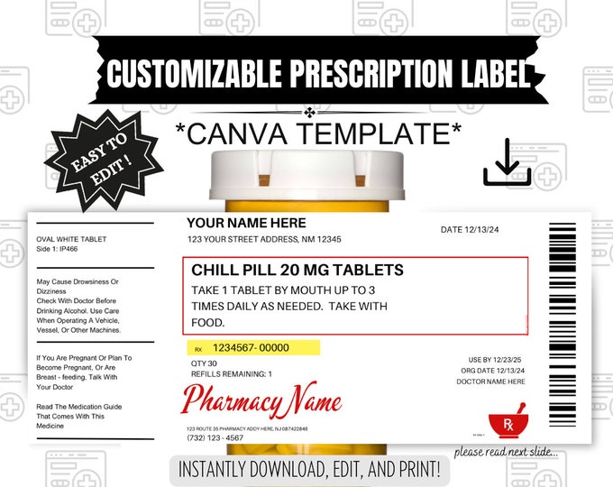 Editable Prescription Label Template | Pill Bottle Label | RX Label ...