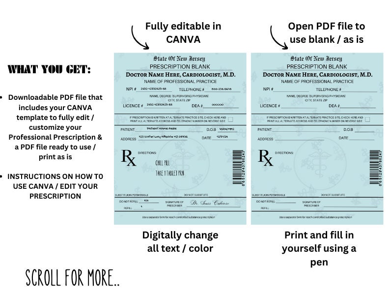 Editable Prescription Template, Professional Script, Prescription Pad ...