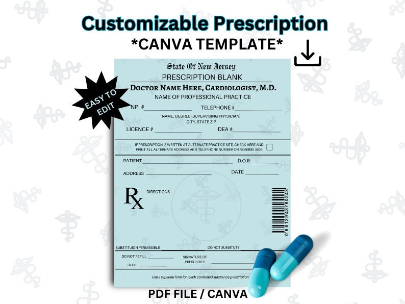 Editable Prescription Template, Professional Script, Prescription Pad ...