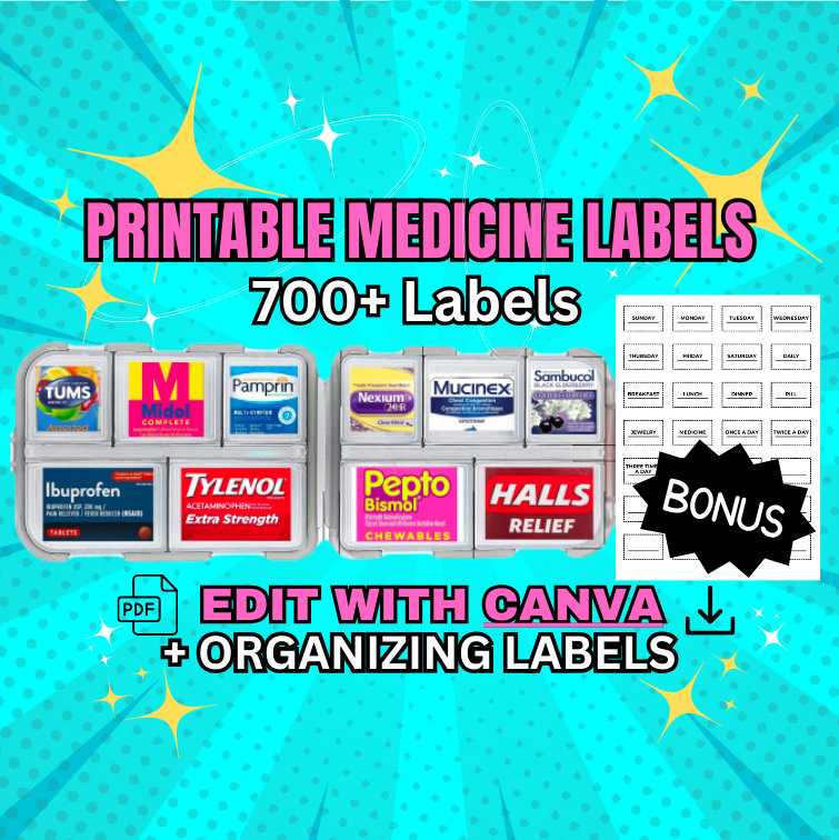 Printable Medicine Labels Pill Container, Travel Pill Case, Pill Case ...