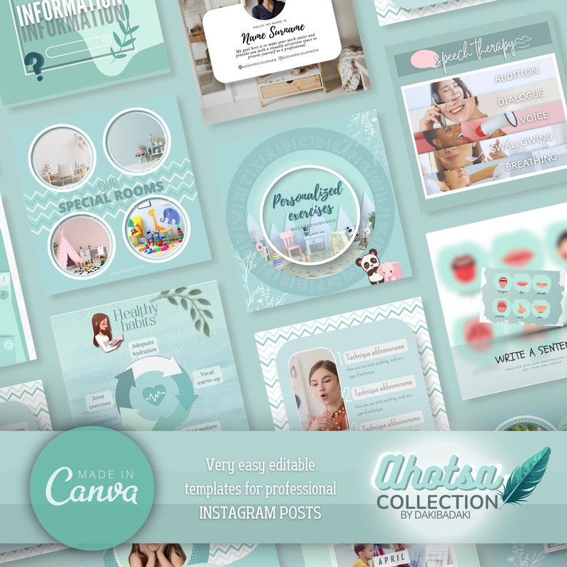 Easily Editable Templates in Canva | Turquoise Blue | Speech Therapy ...