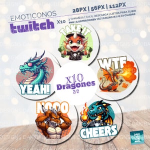 Emote Dragon TWITCH Pack X10 Emoticonos Dragones Cute Dragon Elegante ...
