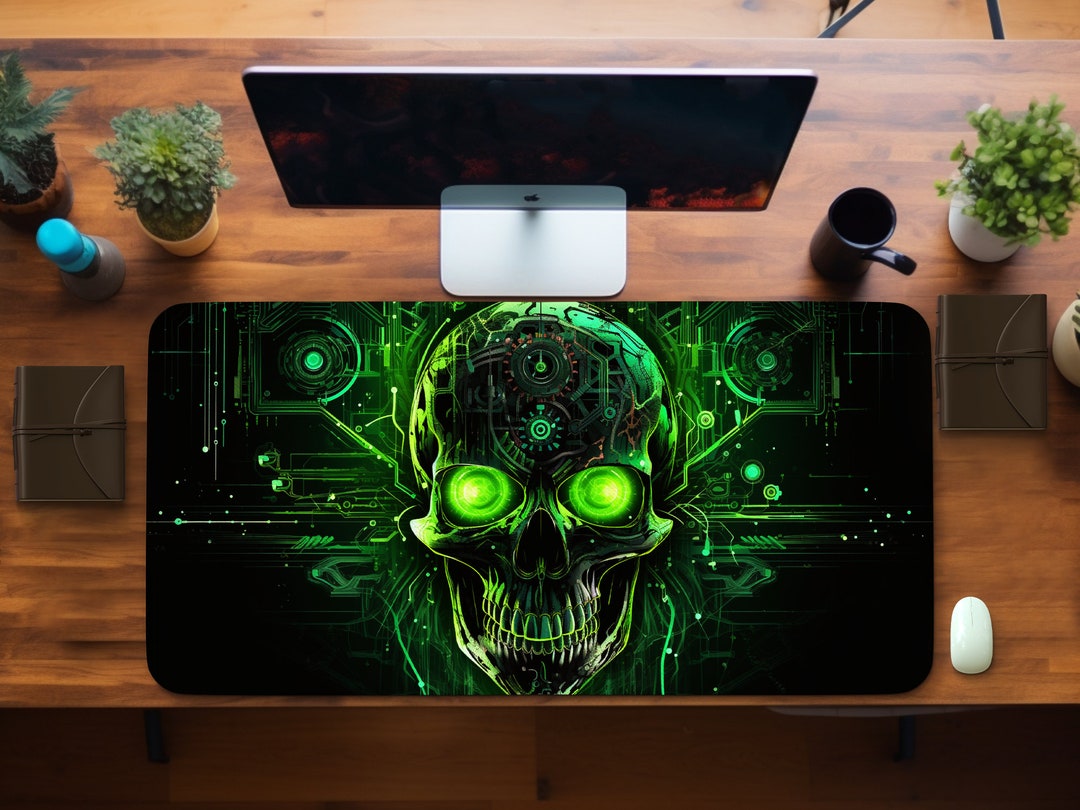 Matrix Neon Skull Desk Mat, Green Mouse Pad, Extended Mouse Pad ...