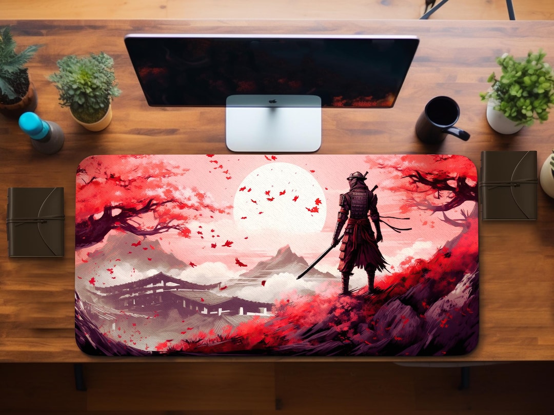 Red Japanese Samurai Gaming Playmat, Desk Mat Mousepad, Game Table ...