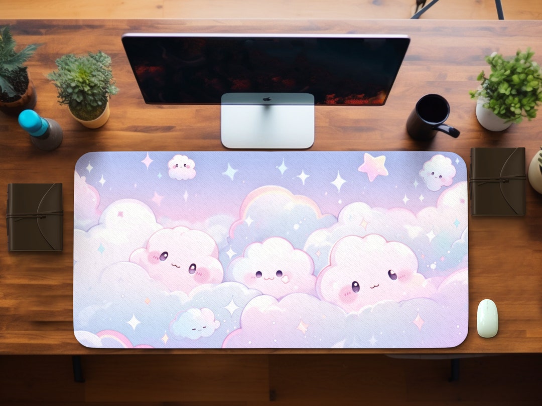 Pastel Cute Clouds Mousepad, Kawaii Cloud Desk Mat, Aesthetic Gaming ...