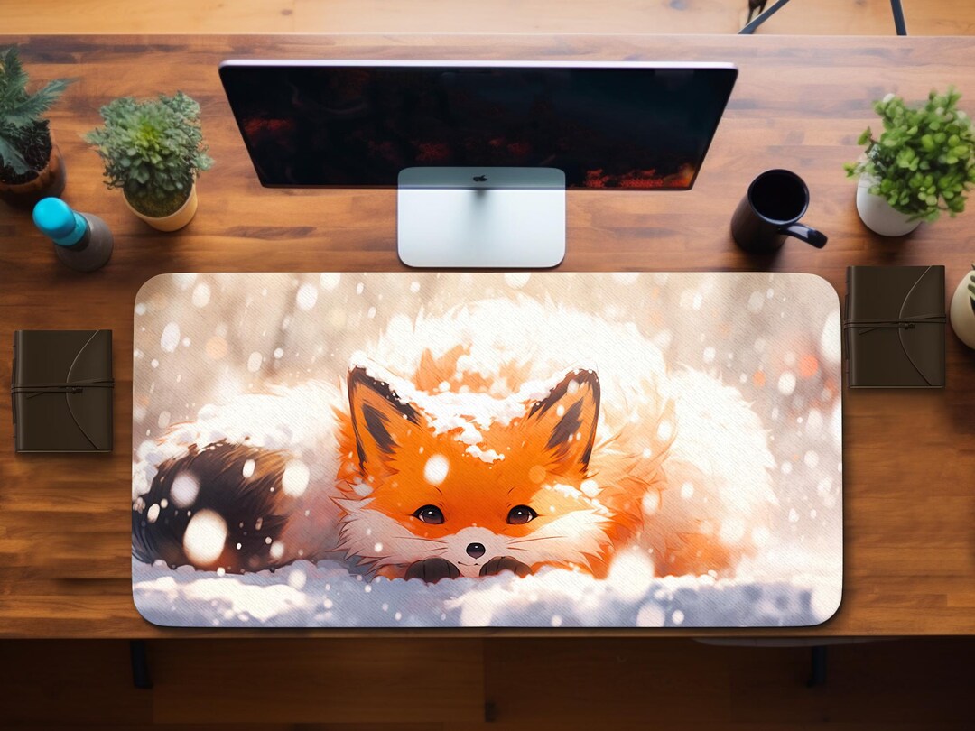 Cute Snow Fox Desk Pad, Kawaii Desk Decor, Cute Animal Desk Mat ...