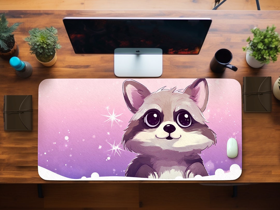 Cute Raccoon Mouse Pad, Desk Mat Animal, Cute Keyboard Mat, Purple ...