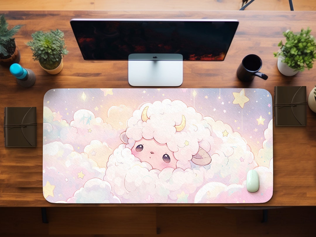 Cute Baby Sheep Large Desk Mat, Pink Pastel Mouse Pad, Kawaii Sheep ...