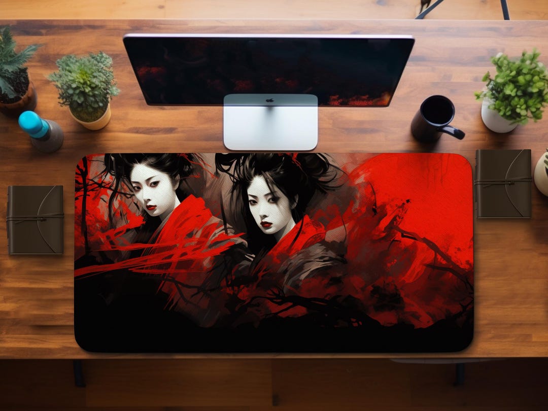 Red Geisha Desk Mat: Japanese Office Decor, XL Gaming Mousepad - Etsy