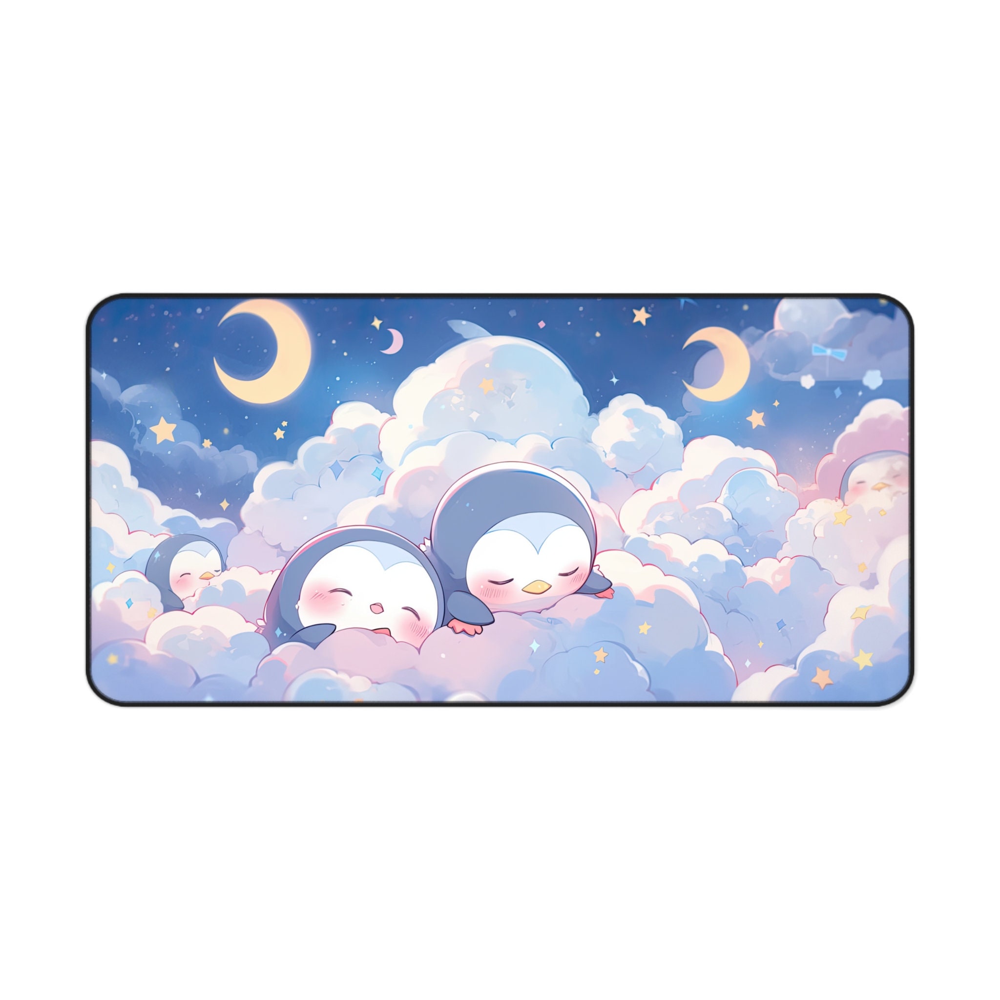 Cute Penguins Desk Mat. Moon and Stars Keyboard Mat. Kawaii Clouds ...