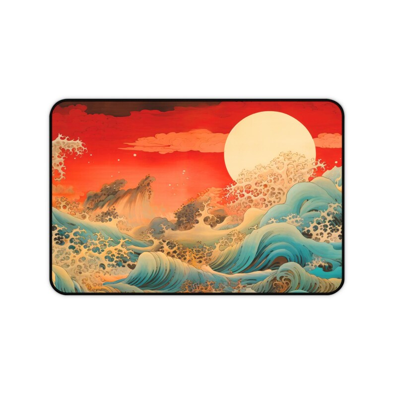 The Great Wave off Kanagawa, Sunset Desk Mat, Japanese Wave Desk Mat ...