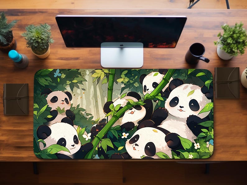 Cute Panda Mouse Pad, Kawaii Desk Pad, Green Desk Mat, Animal Mouse Pad ...