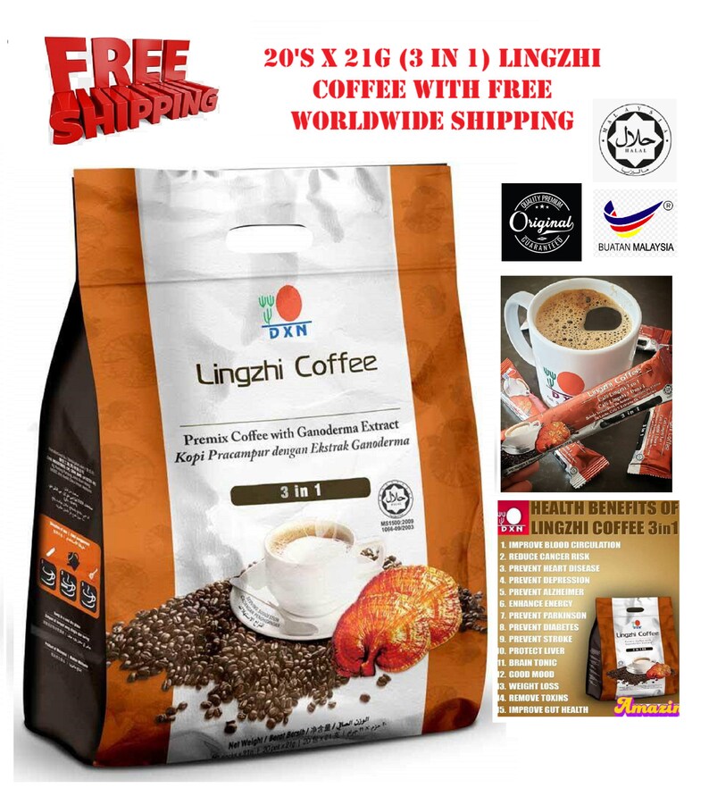 4 Packs (20's X 21g) Original Lingzhi Coffee 3 in 1 With Ganoderma ...